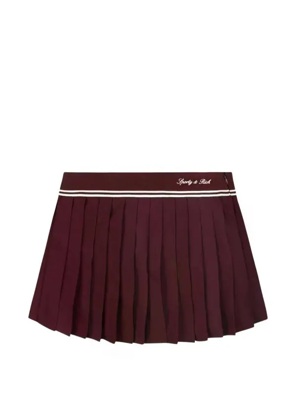 SPORTY & RICH Abigail Pleated Logo-print Mini Skirt - Red