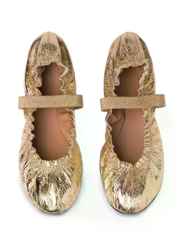 ODISSI Flora Elasticated Ruched Ballet Flats - Gold