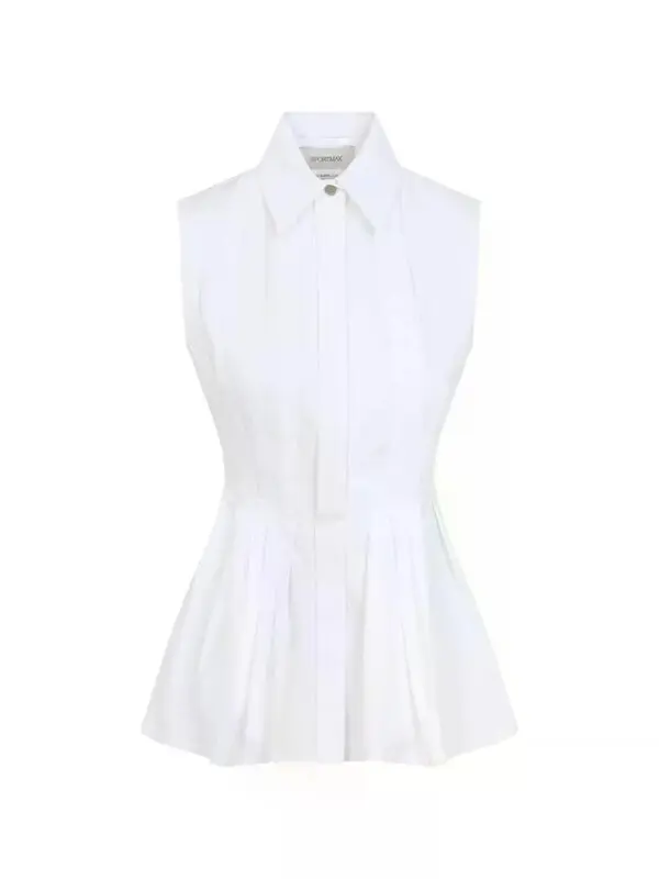Max Mara Sleeveless Heavy Cotton Canvas Shirt Optical - White