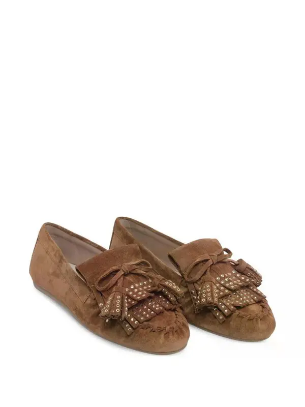 STUART WEITZMAN Suede Fringed Embellished Loafers