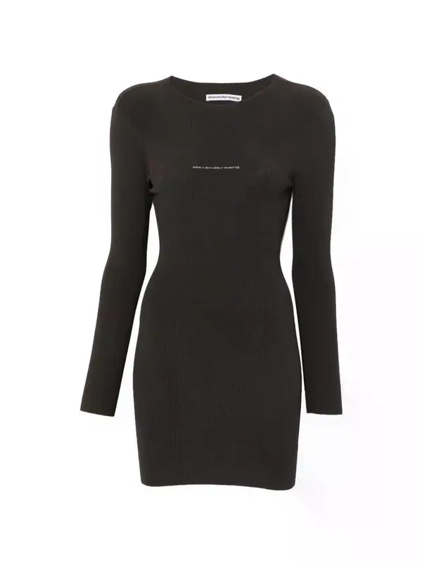 Alexander Wang Logo-print Ribbed-knit Mini Dress - Brown