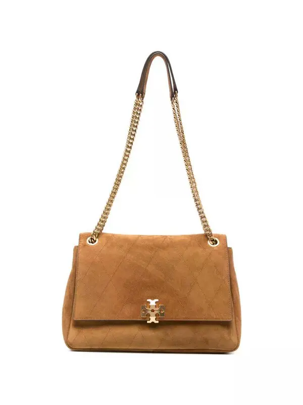Tory Burch Charlie Quilted Suede Shoulder Bag - Neutrals