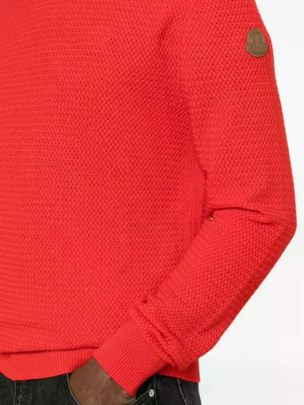 Moncler Waffle-knit Logo-patch Crew Neck Sweater - Red