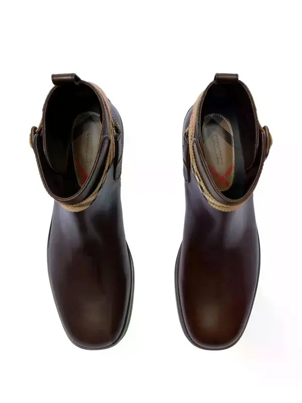 Burberry Check-strap Leather Ankle Boots - Brown