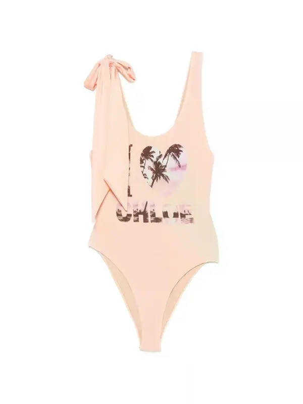 Chloé Bow-detail Graphic-print Swimsuit - Pink