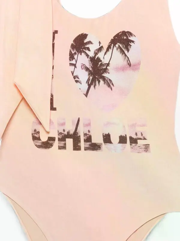 Chloé Bow-detail Graphic-print Swimsuit