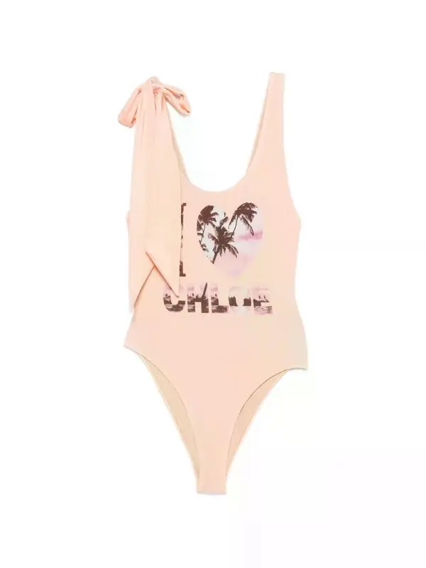 Chloé Bow-detail Graphic-print Swimsuit - Pink