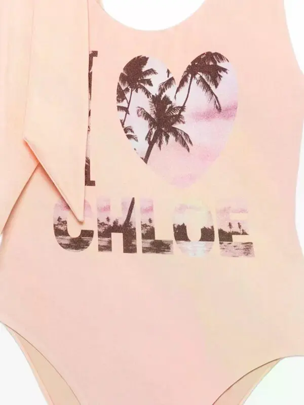Chloé Bow-detail Graphic-print Swimsuit - Pink