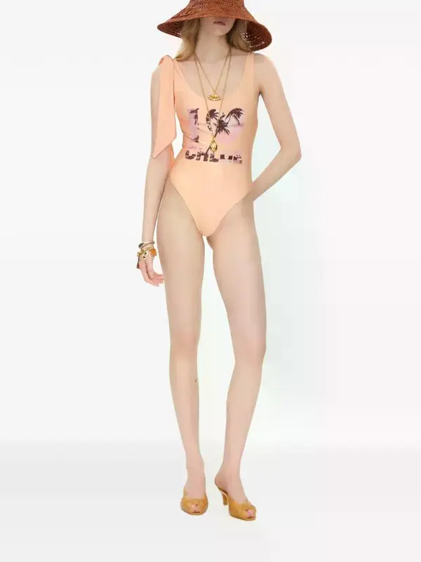 Chloé Graphic Print Bow Detail Swimsuit - Pink