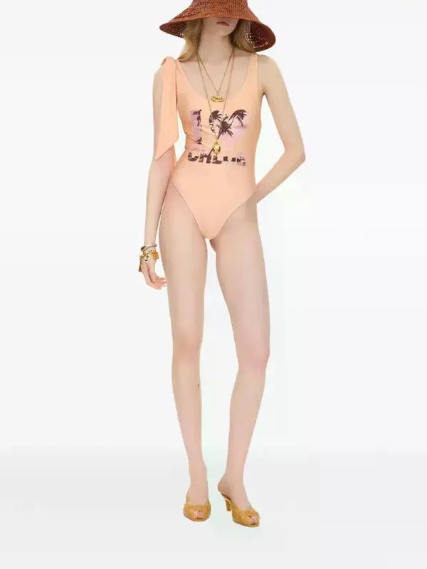 Chloé Graphic Print Bow Detail Swimsuit - Pink
