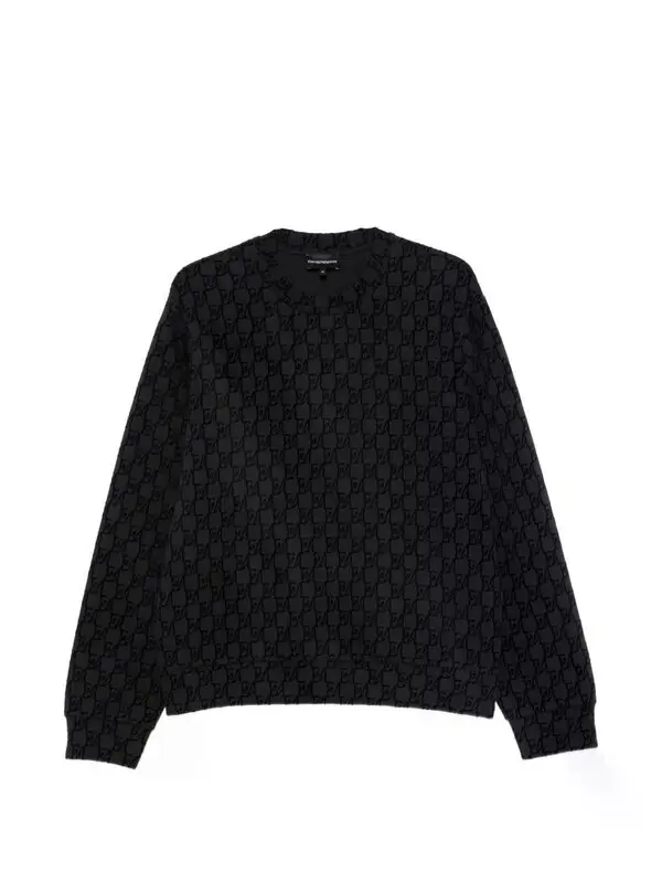 Emporio Armani Monogram Pattern Long Sleeve Sweater - Black