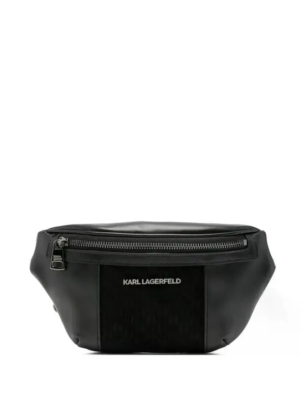 Karl Lagerfeld Logo-plaque Monogram-pattern Belt Bag - Black