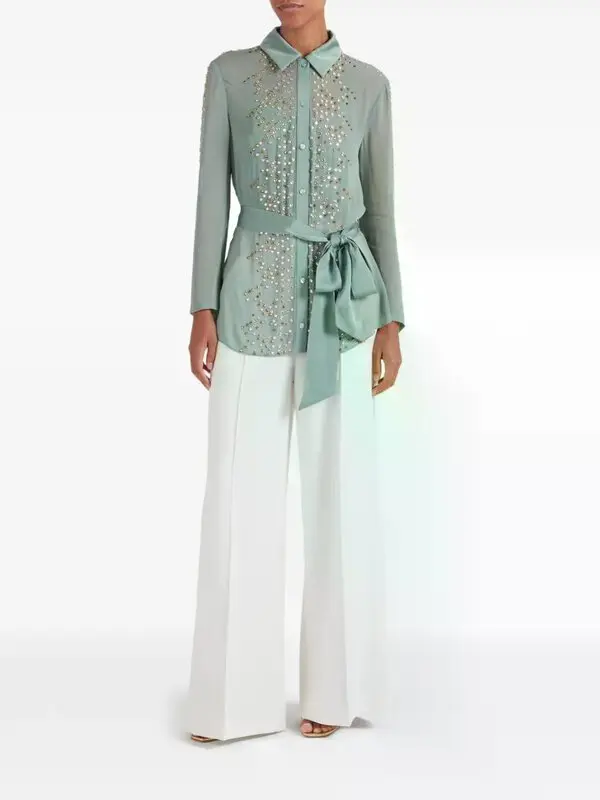 TEMPERLEY LONDON Oberon Crystal Embellished Belted Shirt - Green
