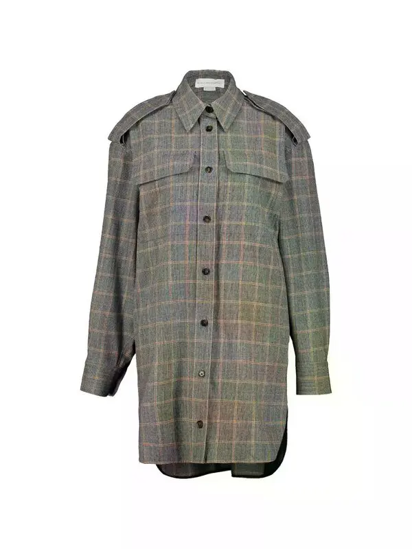 Stella McCartney Check-pattern Epaulette Shirt Mini Dress - Grey