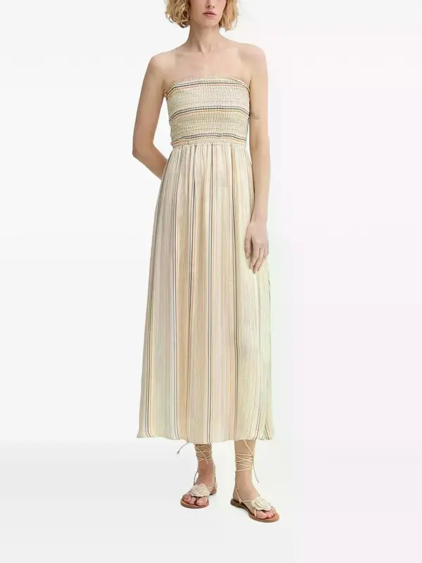 SESSUN Shirred Striped Midi Dress
