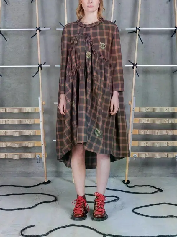 Henrik Vibskov Check-pattern Ruffled Midi Dress