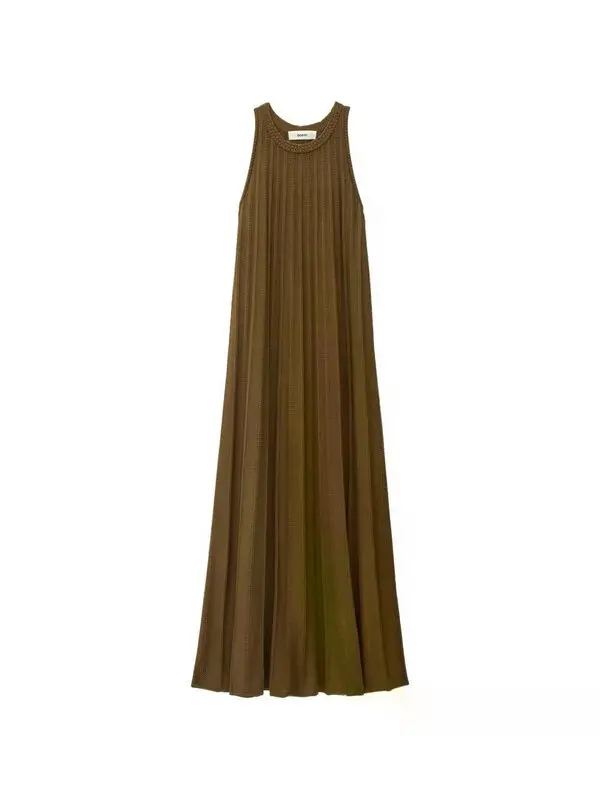 Ba&sh Sinte Ribbed-knit Pointelle-trim Flared Maxi Dress