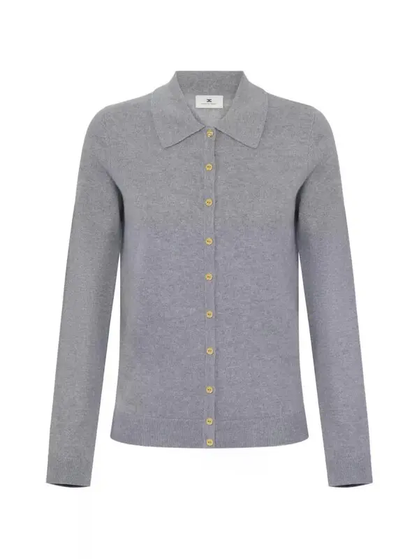 Elisabetta Franchi Knit Cardigan With Golden Metal Buttons - Grey