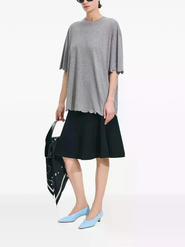 JNBY Scalloped-trim Mid-sleeve Tee - Grey