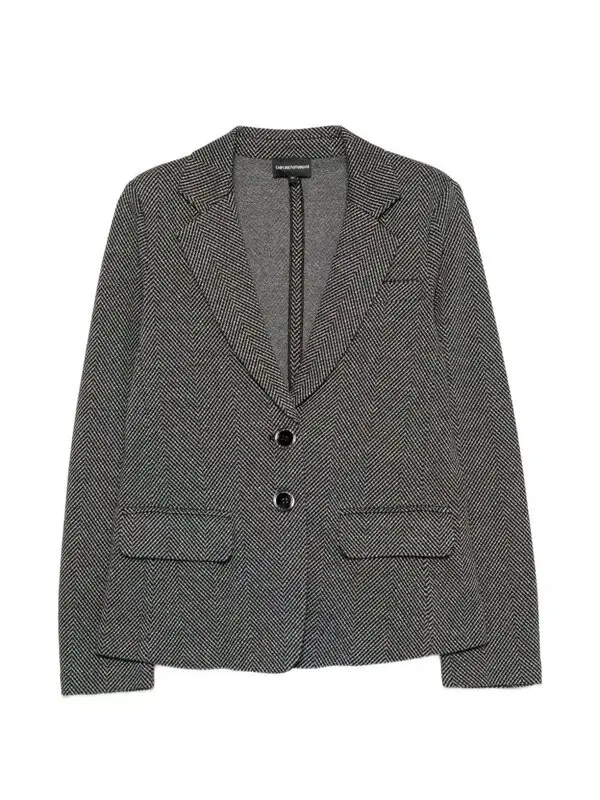 Emporio Armani Herringbone-pattern Single-breasted Jacket - Grey