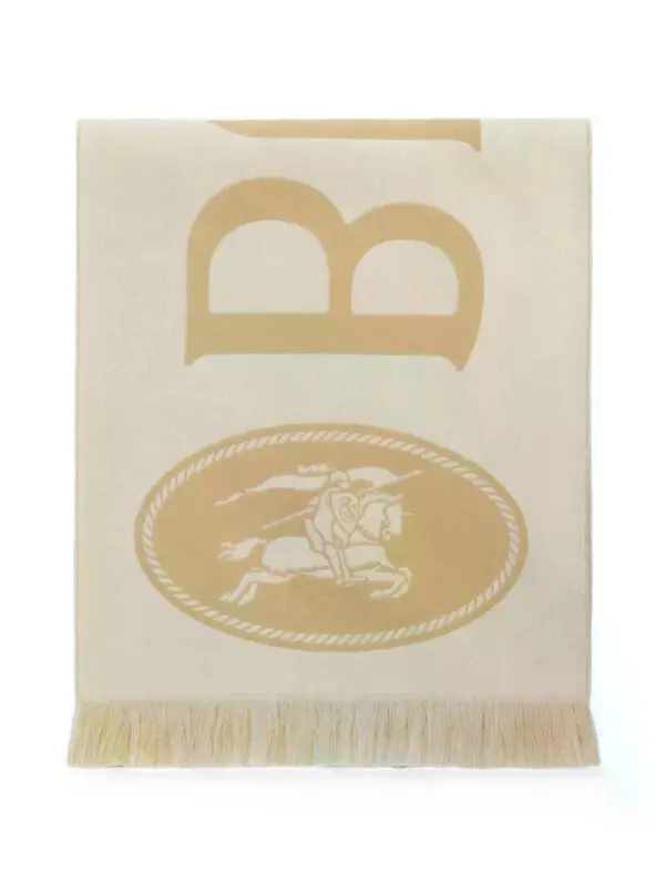 Burberry Logo Wool Scarf - Neutrals
