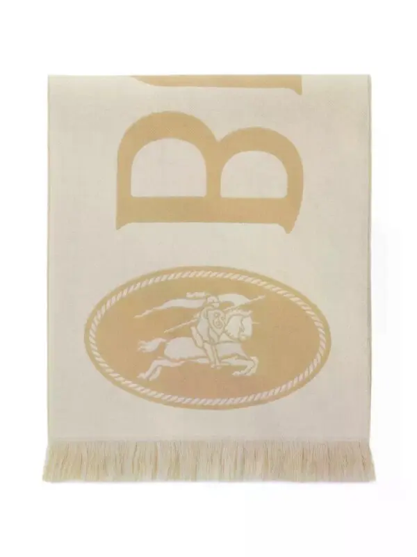 Burberry Logo Wool Scarf - Neutrals