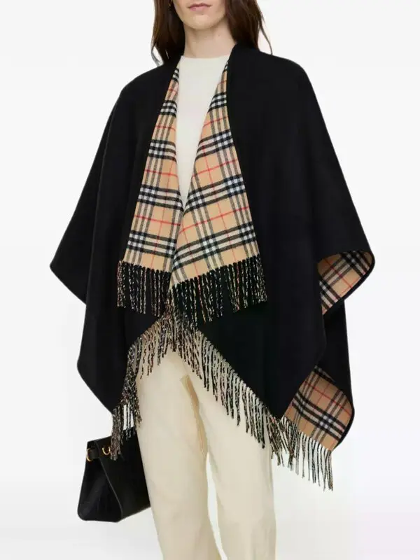 Burberry 双面两穿格纹羊毛斗篷 - Black