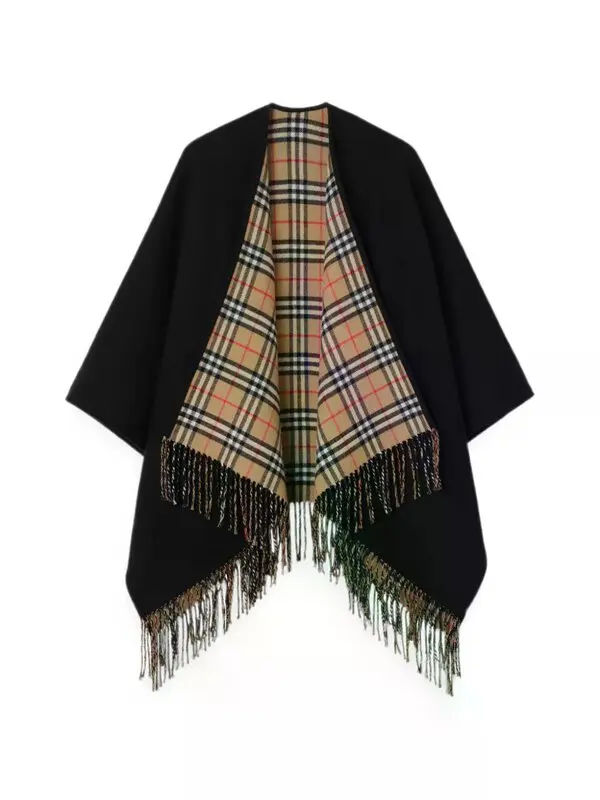 Burberry 双面两穿格纹羊毛斗篷 - Black