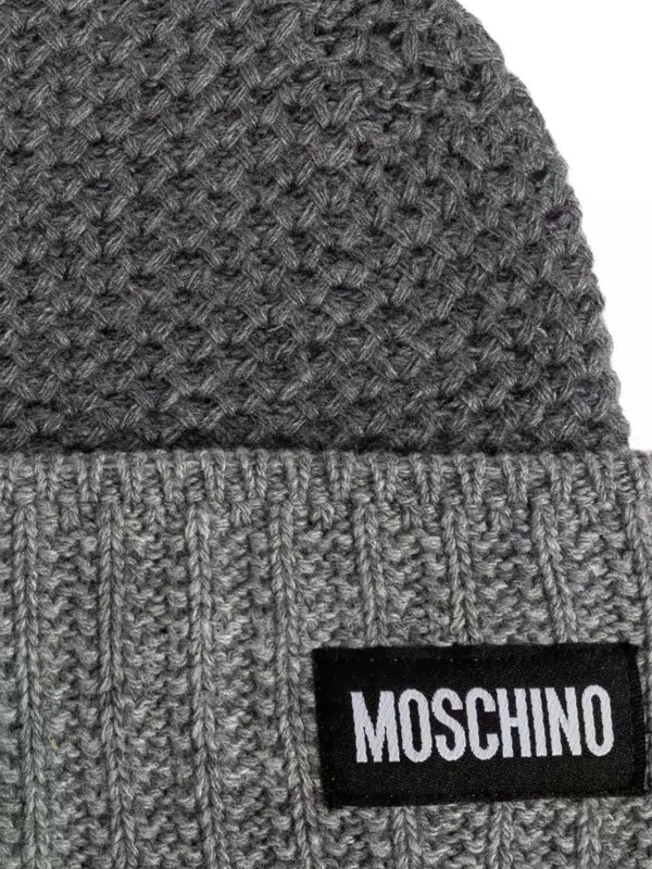 Moschino Logo-patch Waffle-knit Beanie Hat