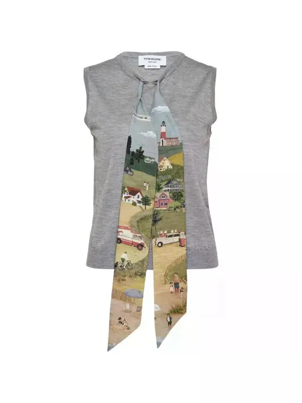 Thom Browne Nantucket Scenic Cashmere Silk Shell Top - Grey