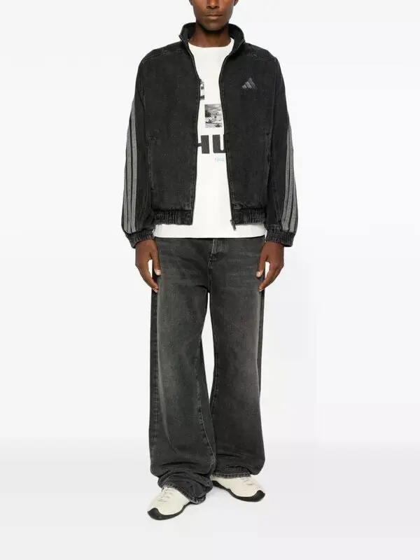 Adidas Logo-embroidered Zip-up Denim Jacket