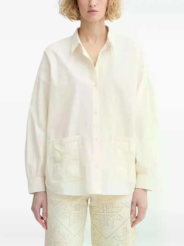 SESSUN Flores Open-back Embroidered-pocket Shirt