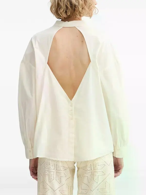 SESSUN Flores Open-back Embroidered-pocket Shirt