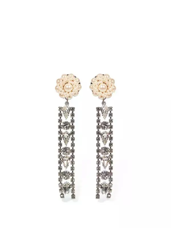 Alessandra Rich Faux-pearl Crystal-embellished Earrings - Silver