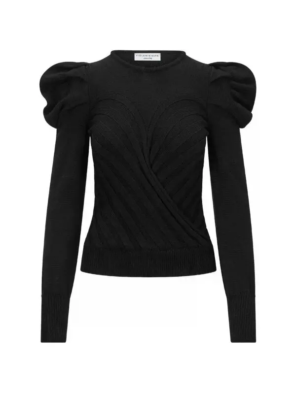 VIOLANTE NESSI Puffed-shoulder Ribbed-knit Sweater - Black