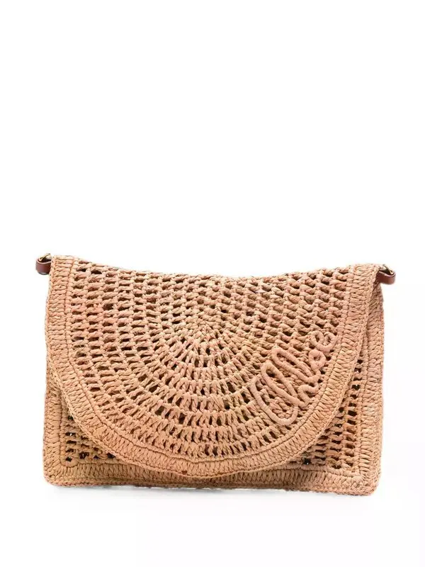 Chloé Crochet-knit Logo-embroidered Clutch Bag - Neutrals