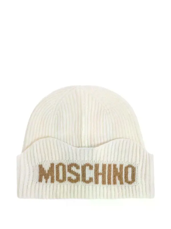 Moschino Intarsia Ribbed Knit Beanie - Neutrals