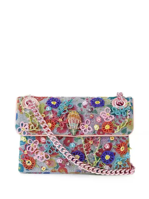 Kurt Geiger Bead-embellished Floral-print Shoulder Bag - Blue