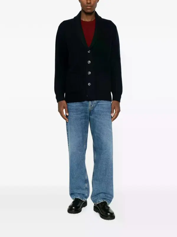Fedeli Ribbed-knit Shawl-collar Cardigan