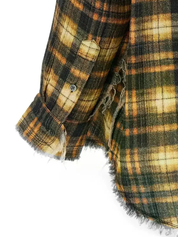 R13 Check-pattern Frayed-seam Shirt