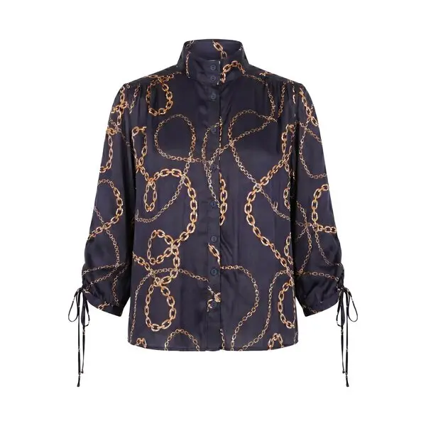 Adrift Clothing Gold / Blue Romi High Neck Shirt In Meridian - Gold/blue