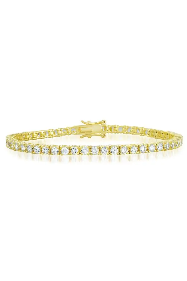 GENEVIVE Sterling Silver Plated With Clear Cubic Zirconia Tennis Bracelet - Gold