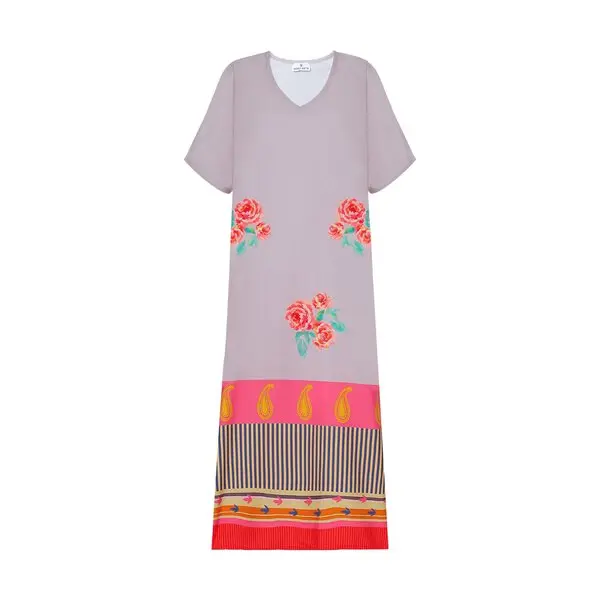 DHARA SHETH, DUBAI The Floral Archive Rose Print Cotton Kaftan Maxi Dress & Multicolor - Purple