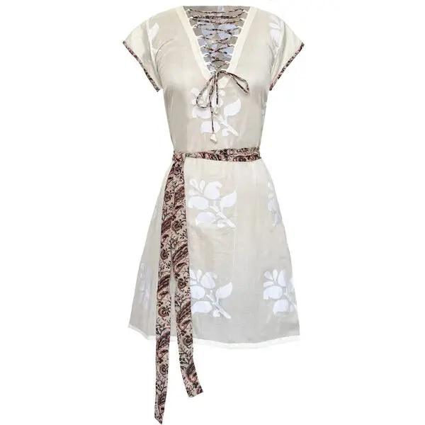 JIWYA Aparajita Dress With Uppada Jamdani Weave And Bagh Hand-block Print