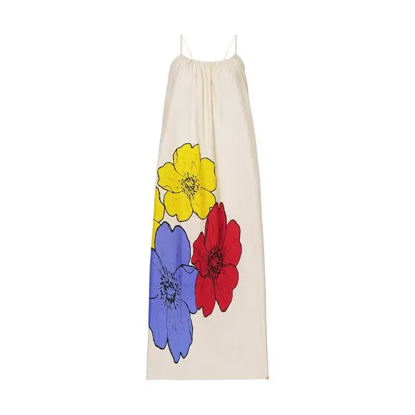 DHARA SHETH, DUBAI No. Three Floral Art Spaghetti Strap Cotton Maxi Dress Red,blue & Multicolor - Blue/red
