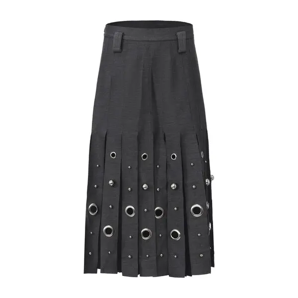 FRONT ROW SHOP Studded Layered Pleat Skirt Melange