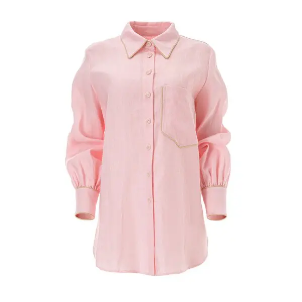 LITA COUTURE Oversized Linen Shirt In Baby - Pink
