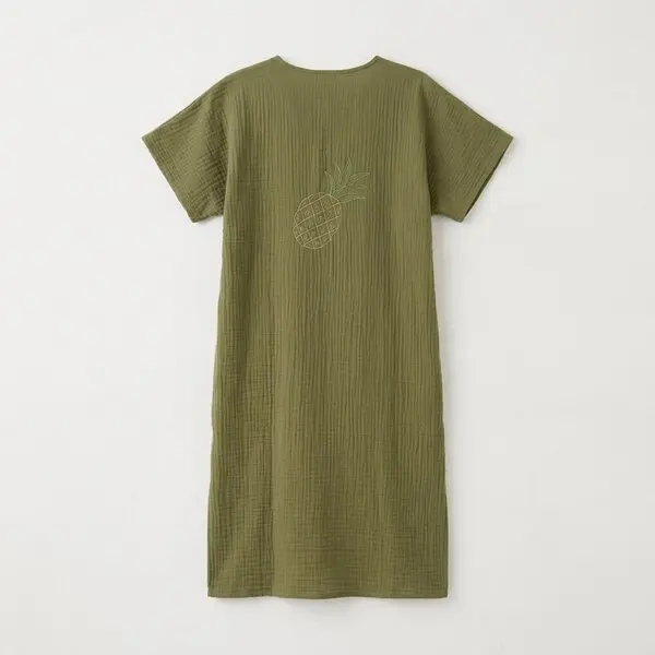 CASA DUNIYA Olive Cotton Pineapple Embroidery Soleil Swimsuit Cover-up - Green