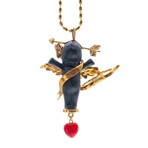 GEM KINGDOM Gold / Black Happy Baby Amor Necklace Black And Gold - Gold/black