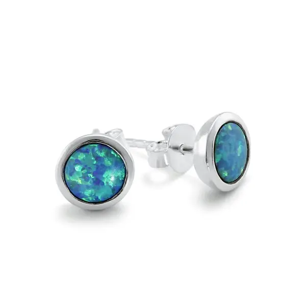 ISLA SILVER Blue / Silver Handmade Blue Opal Stud Earrings - Blue/silver